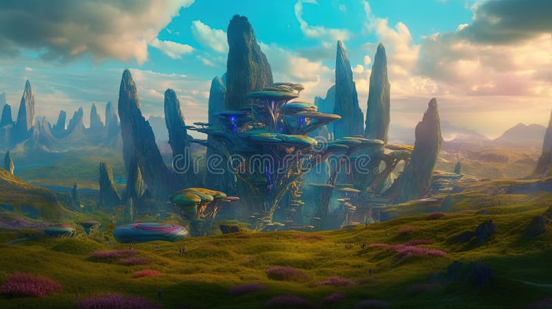 Fantasy Planet Landscape Illustration Stock Illustration - Illustration of canyons, biodiversity ...