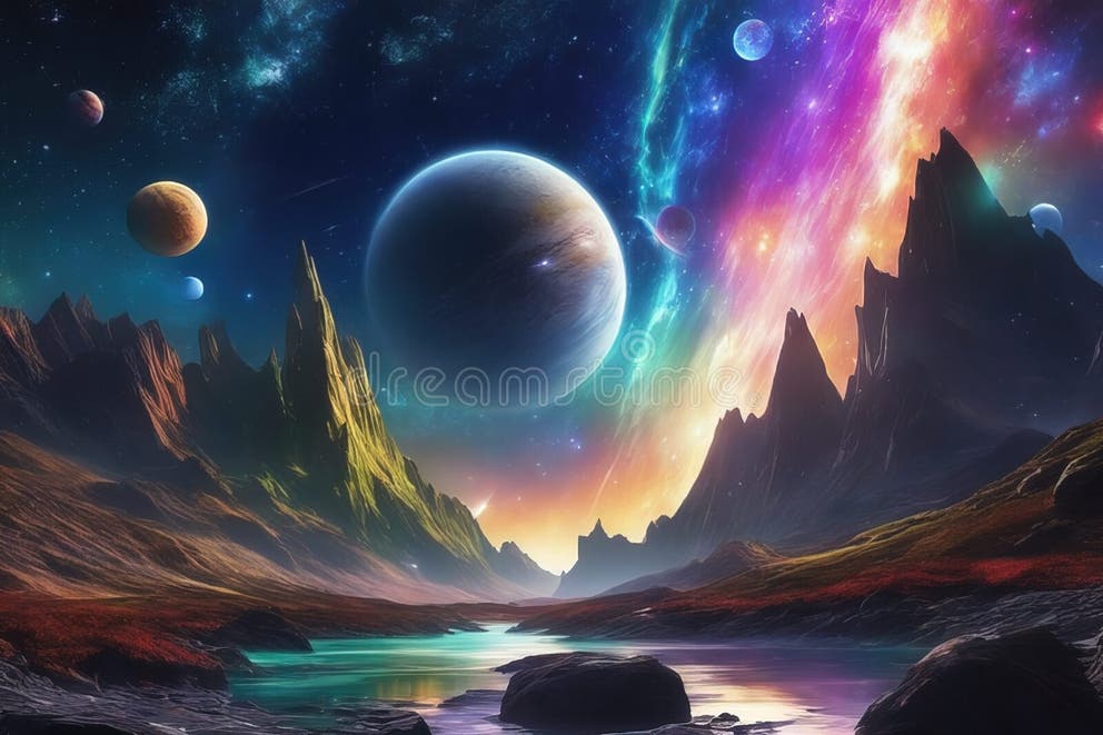 Fantasy planet in a space stock illustration. Illustration of light ...