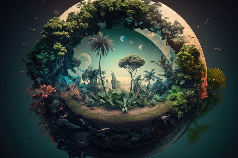 Fantasy Planet with Trees and Plants in it Stock Illustration ...