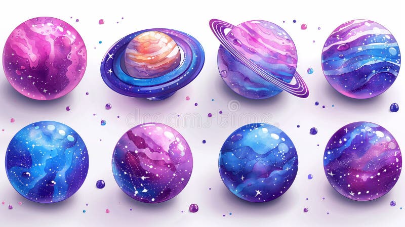 Fantasy Planets with Unique Patterns in Space Stock Illustration ...