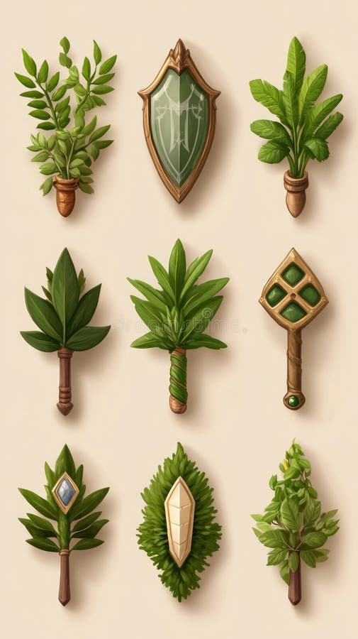 Fantasy Plant Shields and Keys Collection Stock Image - Image of ...
