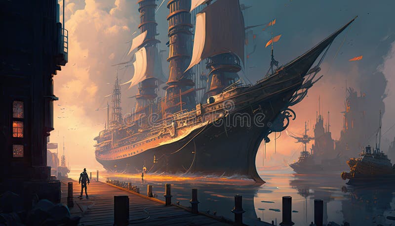 Fantasy Port City Illustration by Generative AI Stock Illustration ...