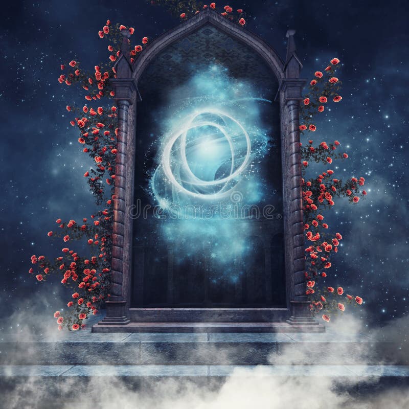 Fantasy portal with roses stock illustration. Illustration of gothic ...