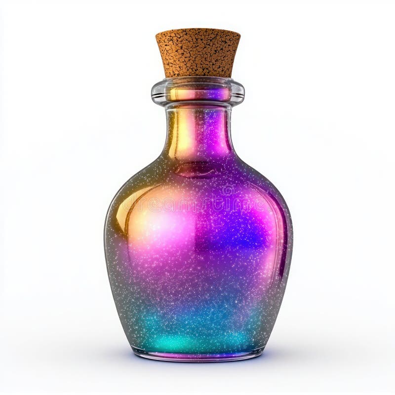 Fantasy Potion Bottle with Gradient and Sparkles on White Background ...