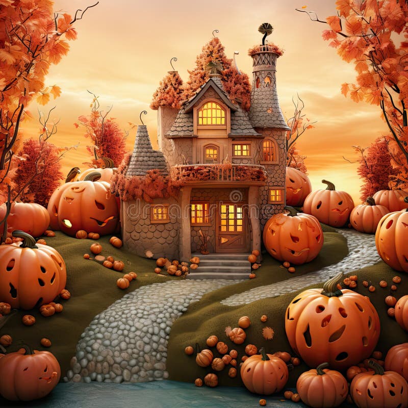 Pumpkin House Decoration Traditional Halloween Stock Photo - Image of ...
