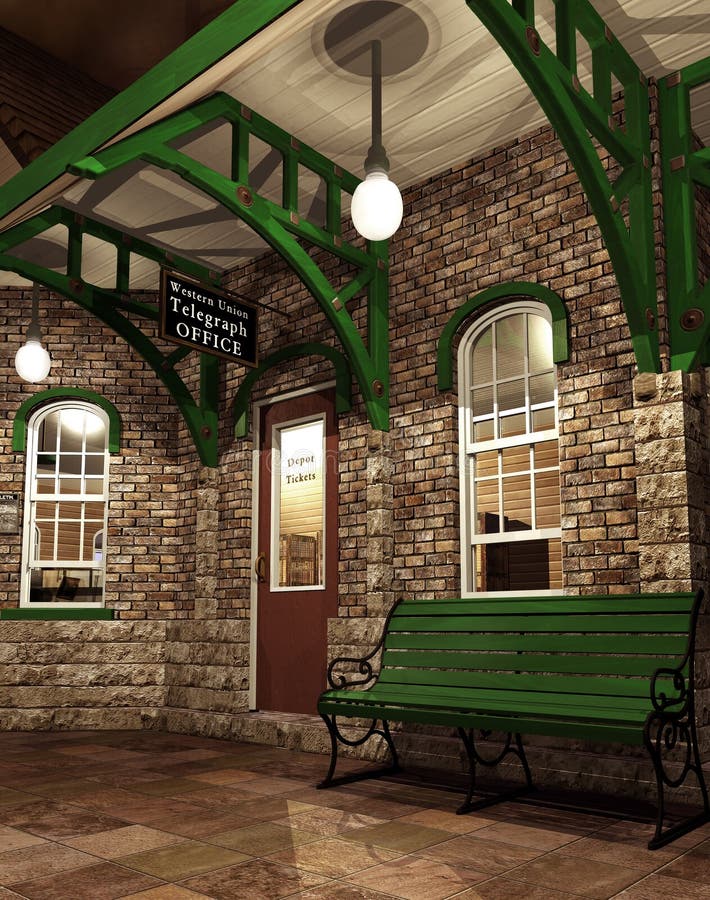 Fantasy railway station stock illustration. Illustration of building ...