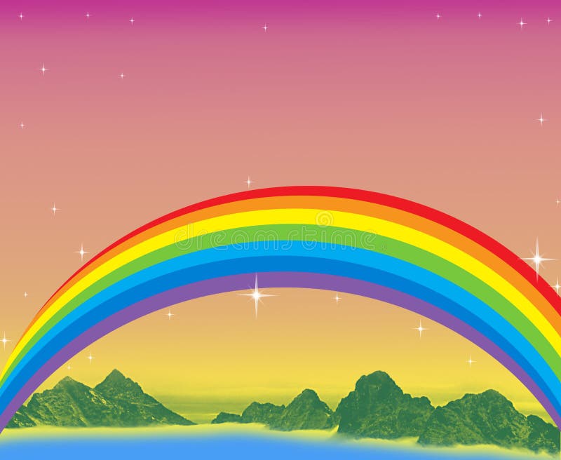 Fantasy Rainbow day stock illustration. Illustration of mountain - 92716401