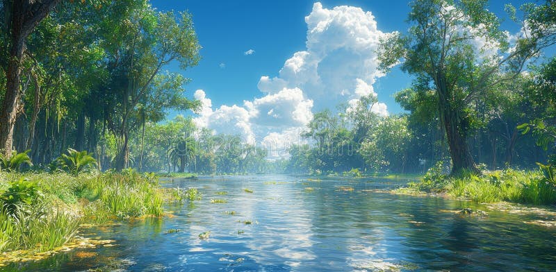 Fantasy Rainforest Isle Situated in the Center of a Jungle Pond ...