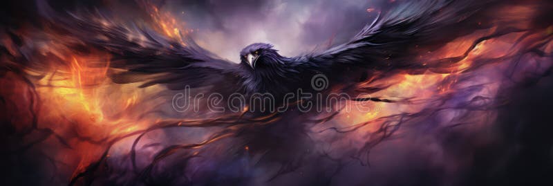 Fantasy Raven Coming Out of the Smoke Stock Illustration - Illustration ...