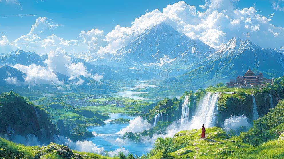 In a Fantasy Realm, Towering Mountains and Serpentine Rivers Intersect ...