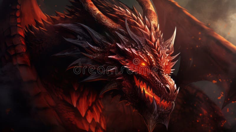 Fantasy Red Dragon Art - Digital Illustration - Generative AI Stock ...