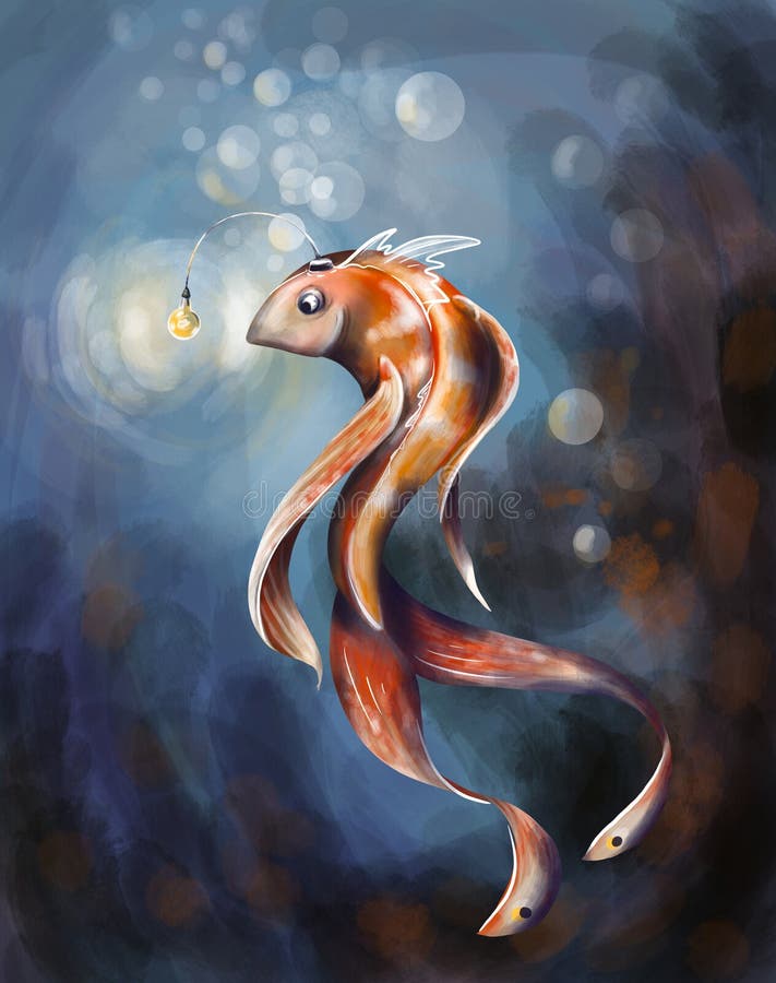 Fantasy Red Fish with Light Bulb. Illustration Stock Illustration ...
