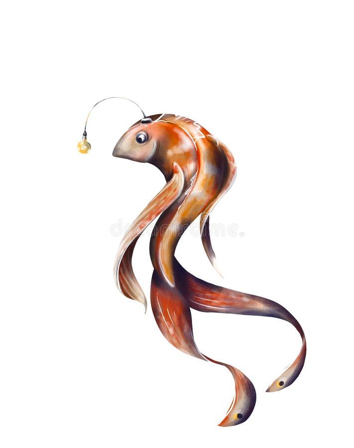 Fantasy Red Fish with Light Bulb. Illustration Stock Illustration ...