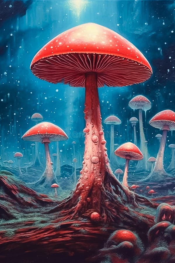 Fantasy Forest with Glowing Mushrooms in the Night. Vertical Background ... Fantasy Forest with Glowing Mushrooms in the Night. Vertical Background ...