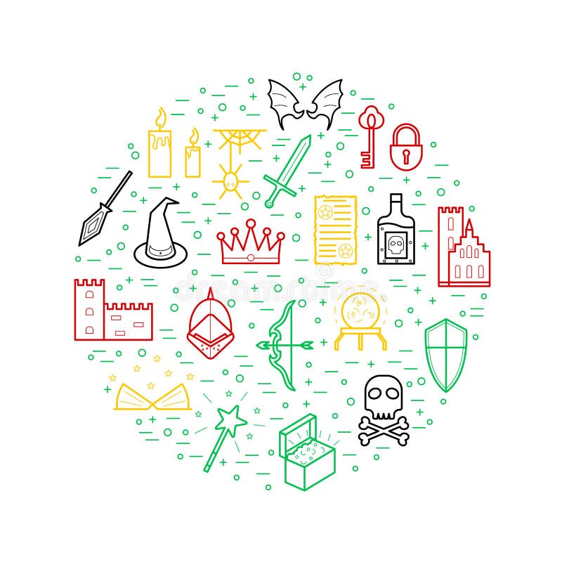 Fantasy Related Signs Thin Line Round Design Template. Vector Stock ...