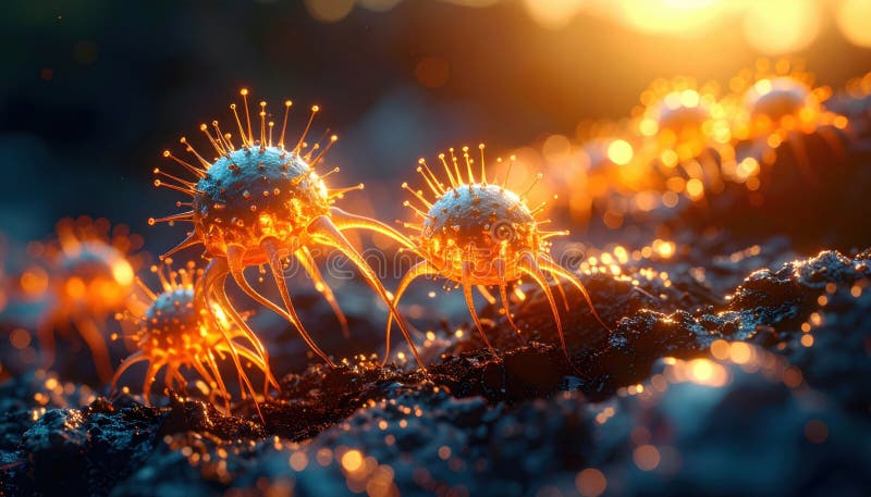 A Fantasy Representation of Luminous Microorganisms Glowing in Warm and Cool Tones Symbolizing ...