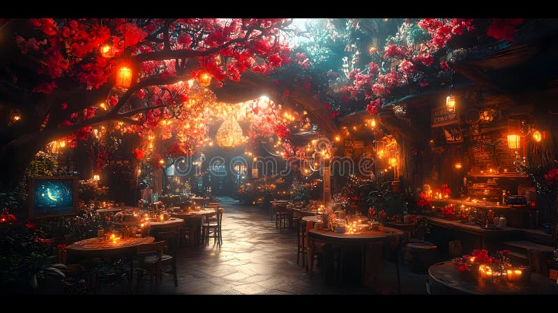 Fantasy Restaurant Interior Illustration Stock Illustration ...