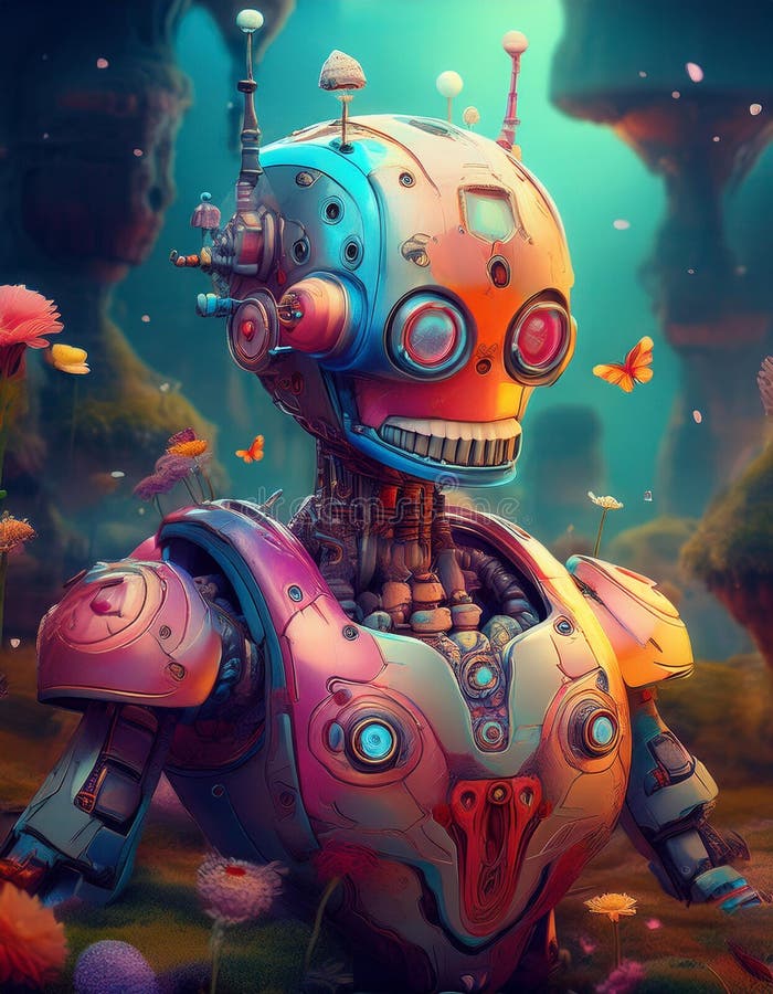 Fantasy Robot in the Forest Stock Illustration - Illustration of ...