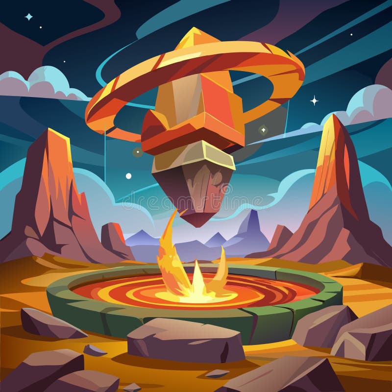 Fantasy Rock Ring Fire stock vector. Illustration of levitation - 377562997