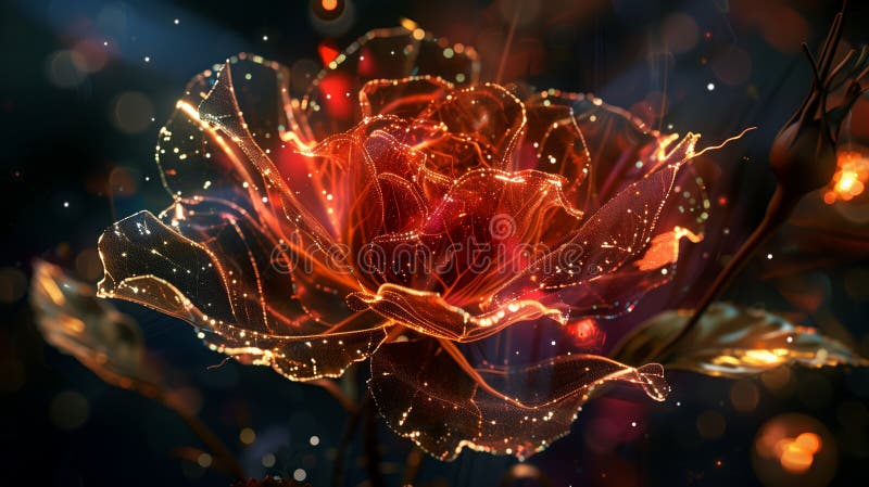 Fantasy Rose with Gold and Magic Elements. Stock Image - Image of gold ...