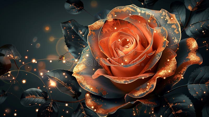 Fantasy Rose with Gold and Magic Elements. Stock Photo - Image of ...