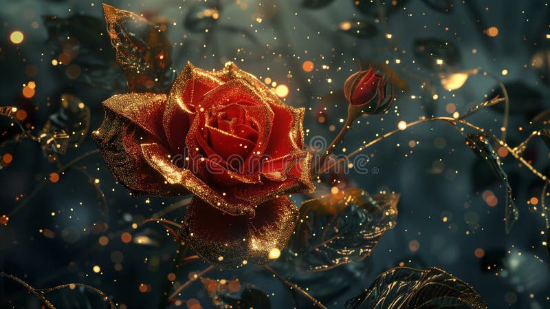 Fantasy Rose with Gold and Magic Elements. Stock Image - Image of ...
