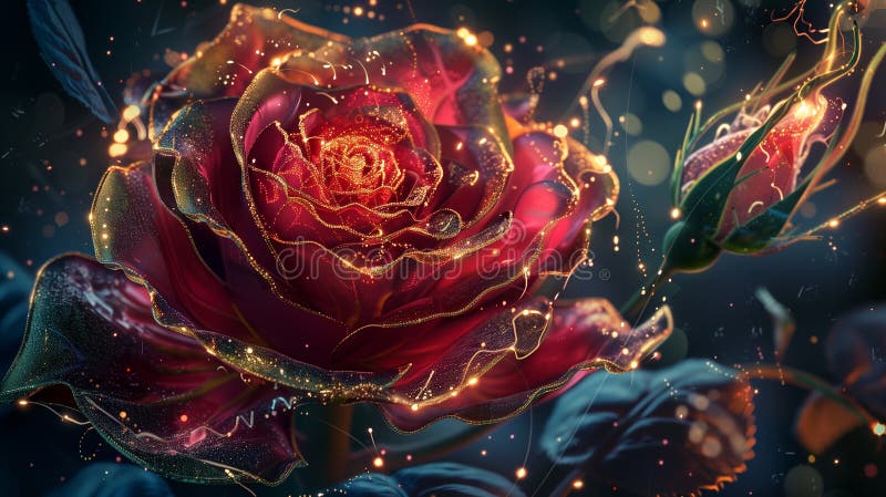 Fantasy Rose with Gold and Magic Elements. Stock Photo - Image of ...