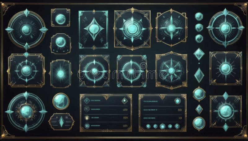 Fantasy Rpg Videogame Gui Elements with Enchanting Golden Frames and ...