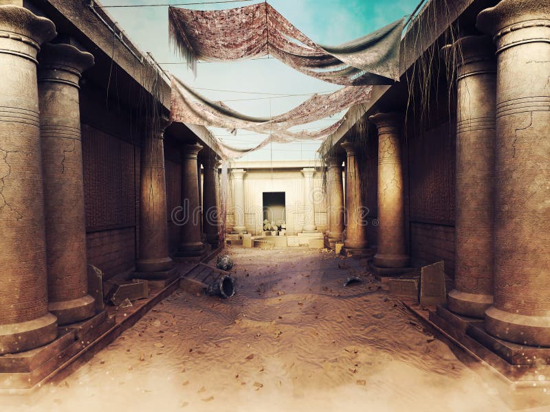 Fantasy Ruins of an Ancient Egyptian Temple with a Row of Columns Stock ...
