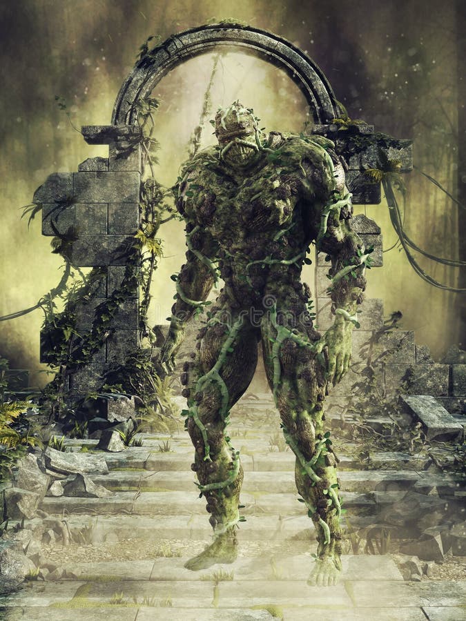 Fantasy Green Marsh Monster Stock Illustration - Illustration of ruins ...