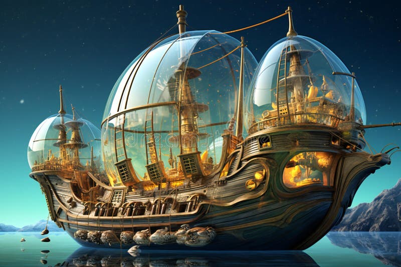 Fantasy Sailing Ship with Golden Sails Stock Illustration ...