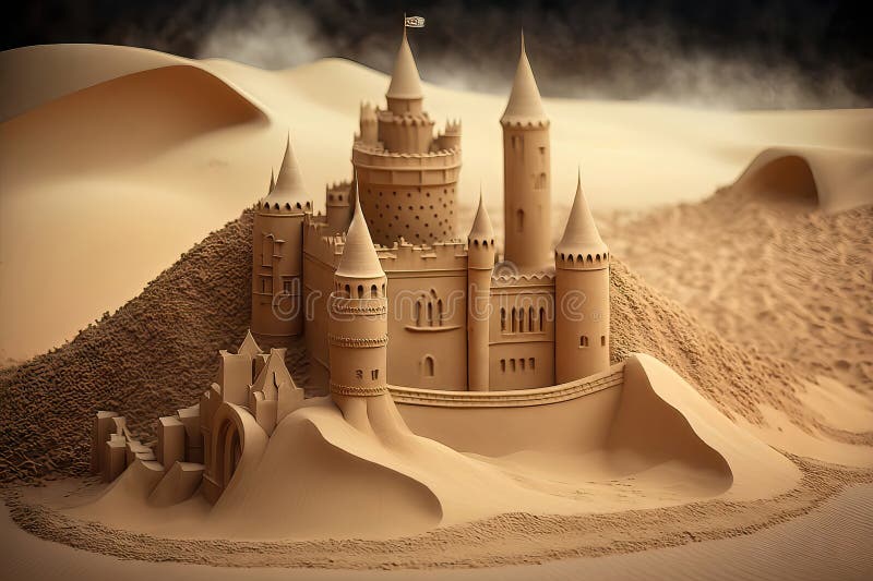 Fantasy Sandcastle in the Desert Stock Illustration - Illustration of ...