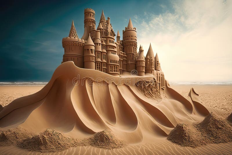 Fantasy Sandcastle in the Desert Stock Illustration - Illustration of ...