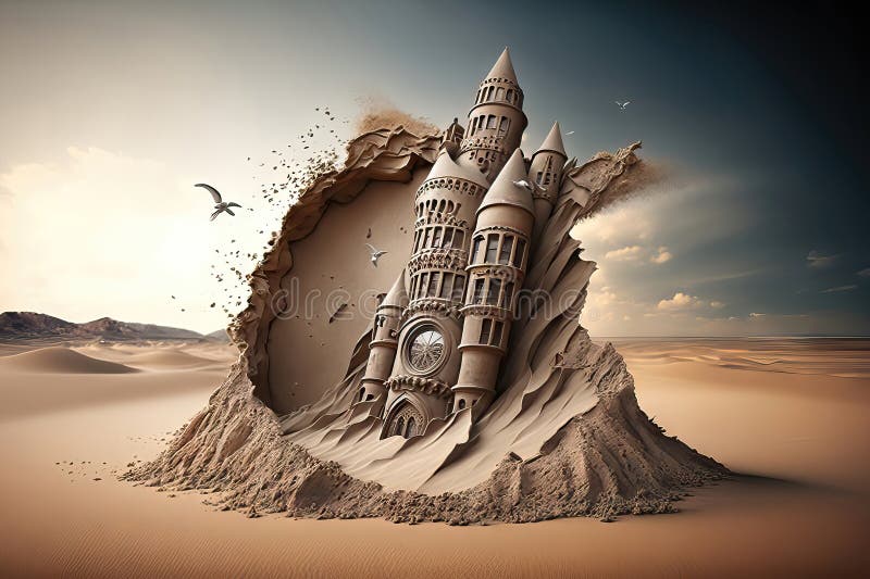 Fantasy Sandcastle in the Desert Stock Illustration - Illustration of ...