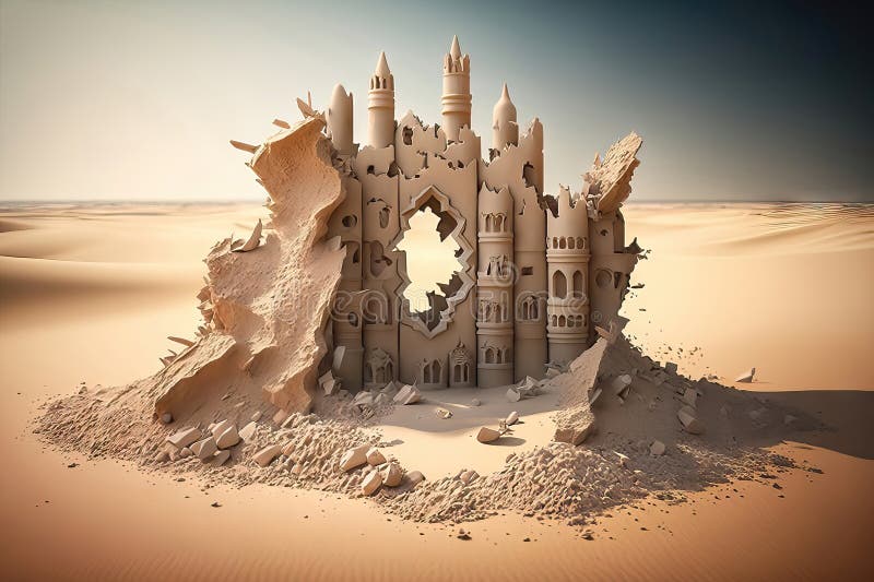 Fantasy Sandcastle in the Desert Stock Illustration - Illustration of ...