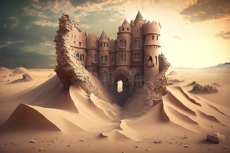 Fantasy Sandcastle in the Desert Stock Illustration - Illustration of ...