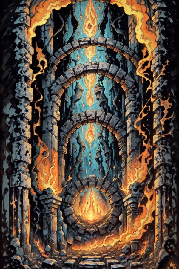 Fire in ancient ruins stock illustration. Illustration of intelligence ...