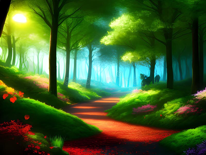 Fantasy Scene of Beautiful Fairy Forest and Colorful Trees, AI ...