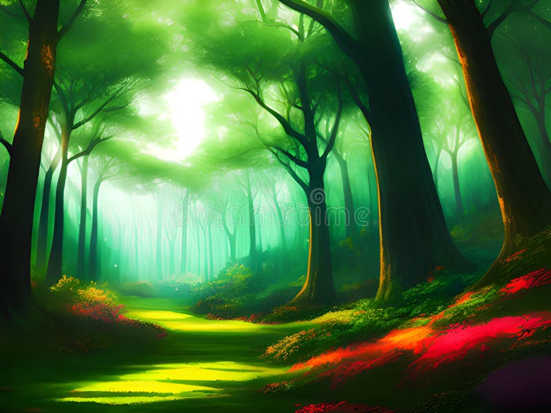 Fantasy Scene of Beautiful Fairy Forest and Colorful Trees, AI ...