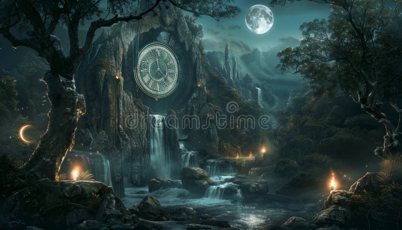 A Fantasy Scene with a Castle and a Clock Tower by AI Generated Image ...
