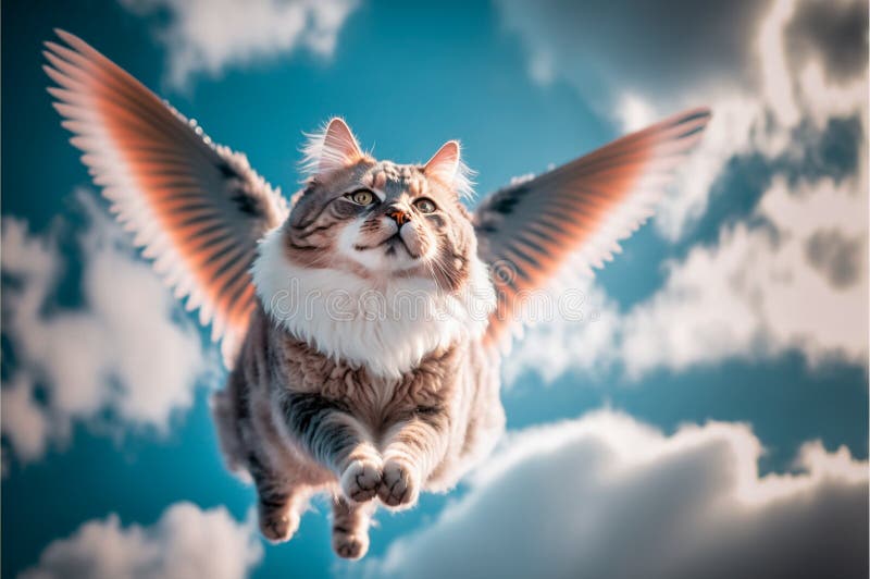 Cat flying in the sky stock illustration. Illustration of winged ...