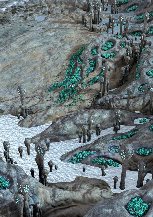 Desert Alien Land, with Weird Vegetation. Stock Illustration ...