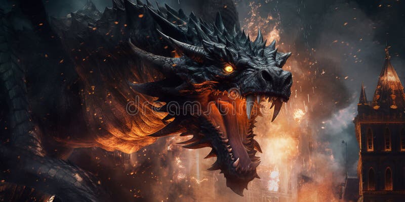 The Dragon is Rising from the Flame with AI Generated. Stock ...