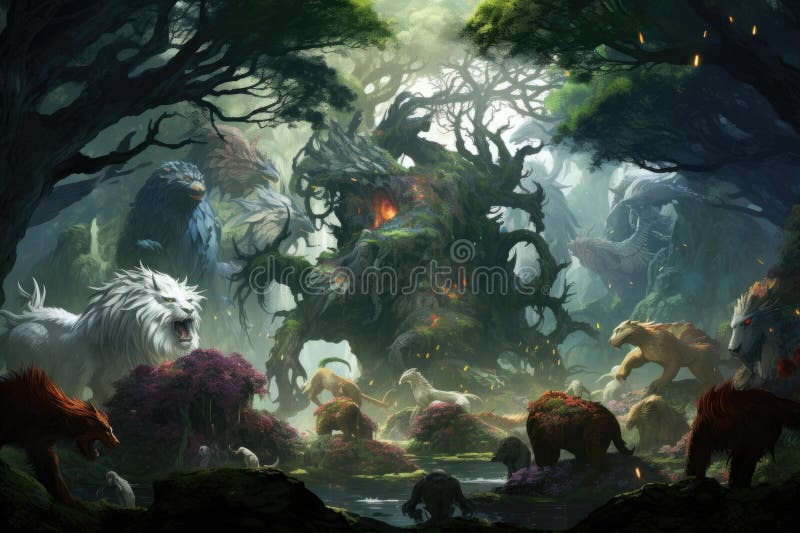 Fantasy Scene with Fantasy Dragons in the Forest. 3d Illustration, a ...