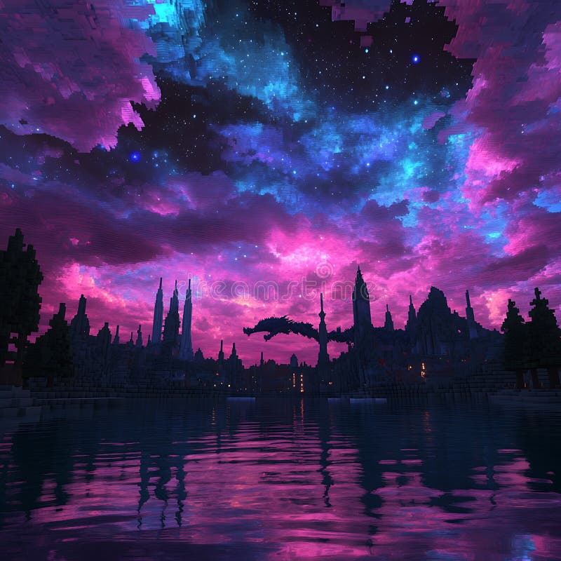 A Fantasy Scene Featuring a Dramatic, Pixelated Skyline with Jagged ...
