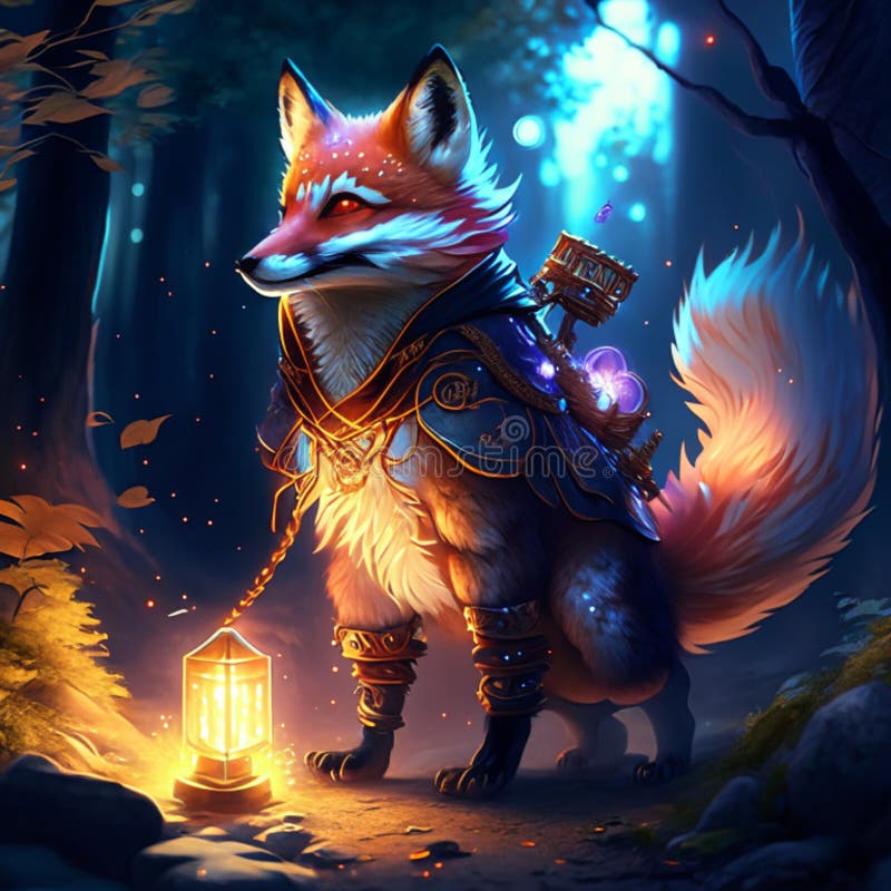 Fantasy Scene with a Fox in the Forest. 3d Illustration Generative AI ...