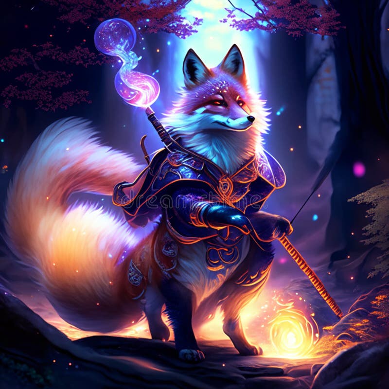 Fantasy Scene with a Fox in a Magical Forest. 3d Rendering Generative ...