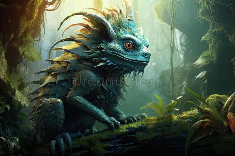 Fantasy Scene with Fantasy Monster in the Forest. 3d Rendering, AI ...