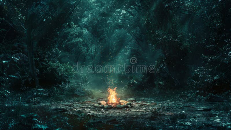 Fantasy Scene, a Mystical Campfire Scene in an Enchanted Forest Setting ...