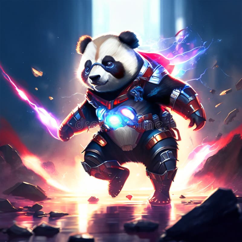 Fantasy Scene with a Panda in Space. 3d Rendering Generative AI Stock ...